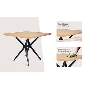 Square Dining Table TOP Wood Kitchen Coffee Table Counter Modern Cross Metal Led for Cafe Restaurant Wine Bar Home Office Conference Nordic Oak Grid 4-6 (Square 36")