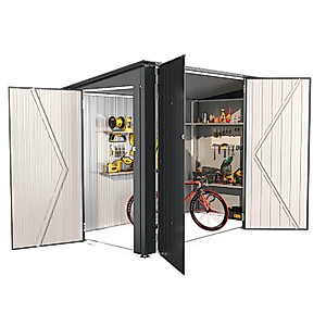AECOJOY Storage Shed, 4' x 7.5' Bike Sheds & Outdoor Storage with Racks, Metal Double-Sided Door Storage Cabinet Sheds for Garden