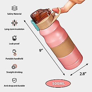 16 oz Stainless Steel Water Bottles,Vacuum Insulated Water Bottles for Hot & Cold Drinks,Perfect for Biking,Backpack,Camping,Office or Car (Pink)