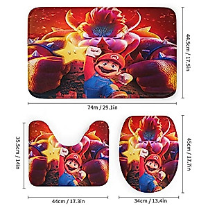FFIS Anime Super 𝐌.𝐚𝐫𝐢𝐨 𝐁.𝐫𝐨𝐬 Movie.Bathroom Shower Curtain Set, 4 Piece Bathroom with Waterproof Shower Curtain and Non Slip Shower Mat & Toilet Lid Cover Mat U Carpet