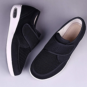 W&LESVAGO Women's Extra Wide Diabetic Arthritis Edema Shoes, Air Cushion Adjustable Closures Walking Shoes(Mesh Black,9.5)