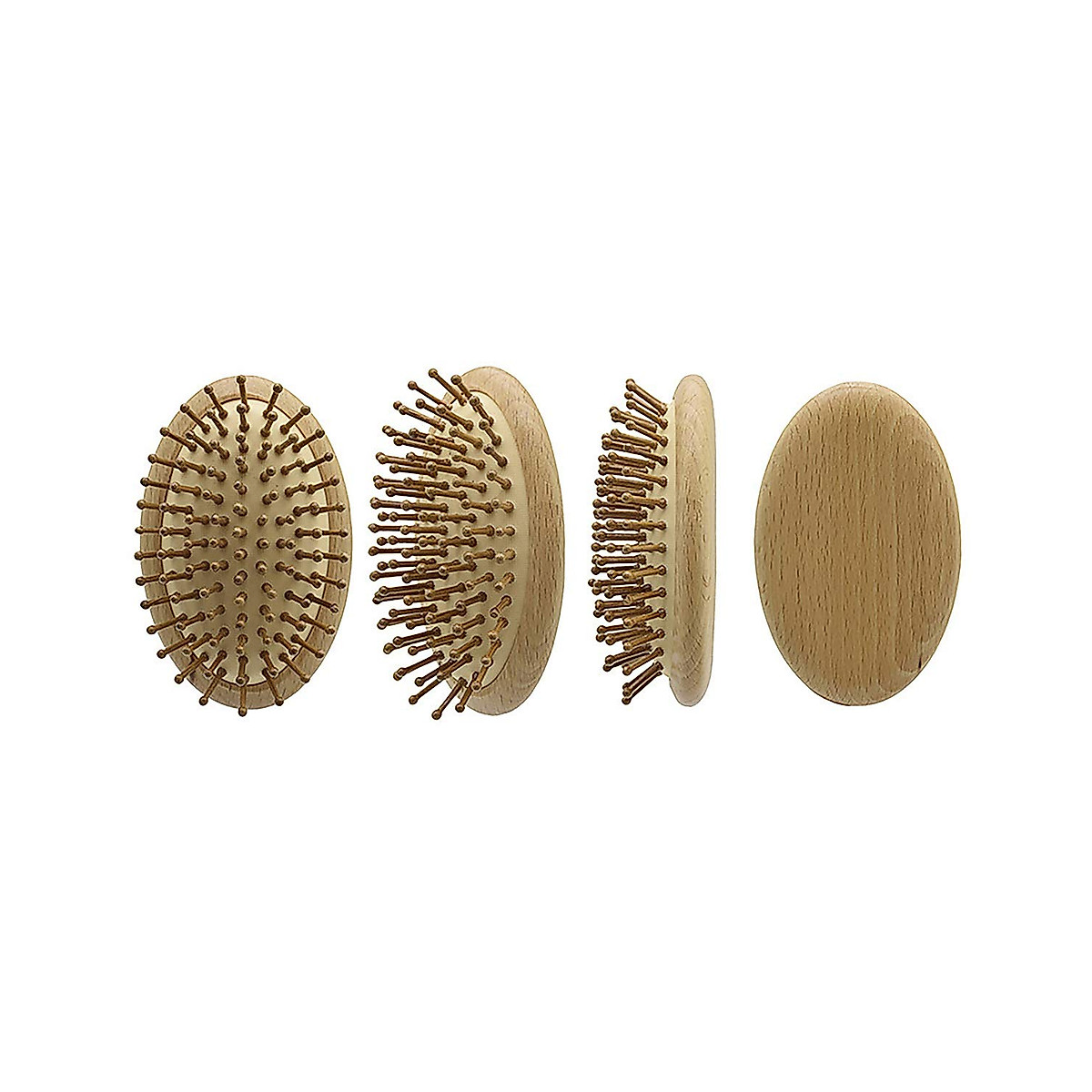 Pig Bristle Round Brush - Anti-Static Wood Pins, Compact Travel-Friendly Design for All Hair Types
