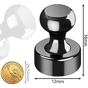 16Pcs Black Refrigerator Magnets Magnetic Push Pins, Fridge Magnets, Push Pin Magnet, Magnetic Thumb Tacks for Kitchen, Office, School, Whiteboard, Brushed Nickel
