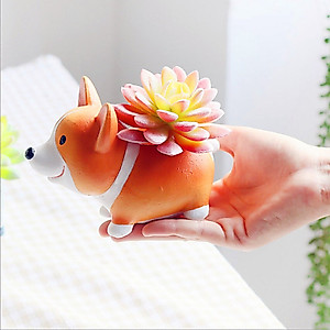 Messagee Creative Kawaii Corgi Resin Flower Pot Planter Garden Bonsai Succulent Plants Desk Flower Pot