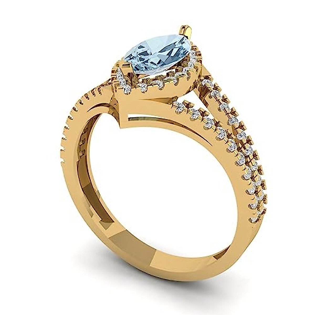 Clara Pucci 1.20ct Marquise Cut Solitaire Halo Genuine Natural Aquamarine Engagement Promise Anniversary Bridal Ring 18K Yellow Gold 9.25
