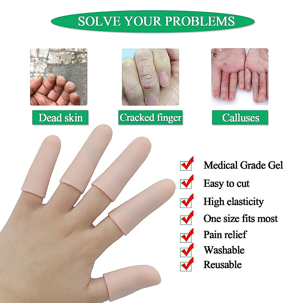 (20PCS)Gel Finger Sleeves,Finger Support,Silicones Finger Protectors,Waterproof,Finger Cots Great for Finger Craking,Finger Trigger.