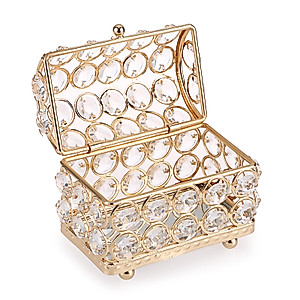Hipiwe Crystal Jewelry Trinket Box Gold Mirrored Treasure Chest Box Small Keepsake Box Decorative Jewelry Display Case Organizer Earrings Rings Storage Box Gift for Women Girls