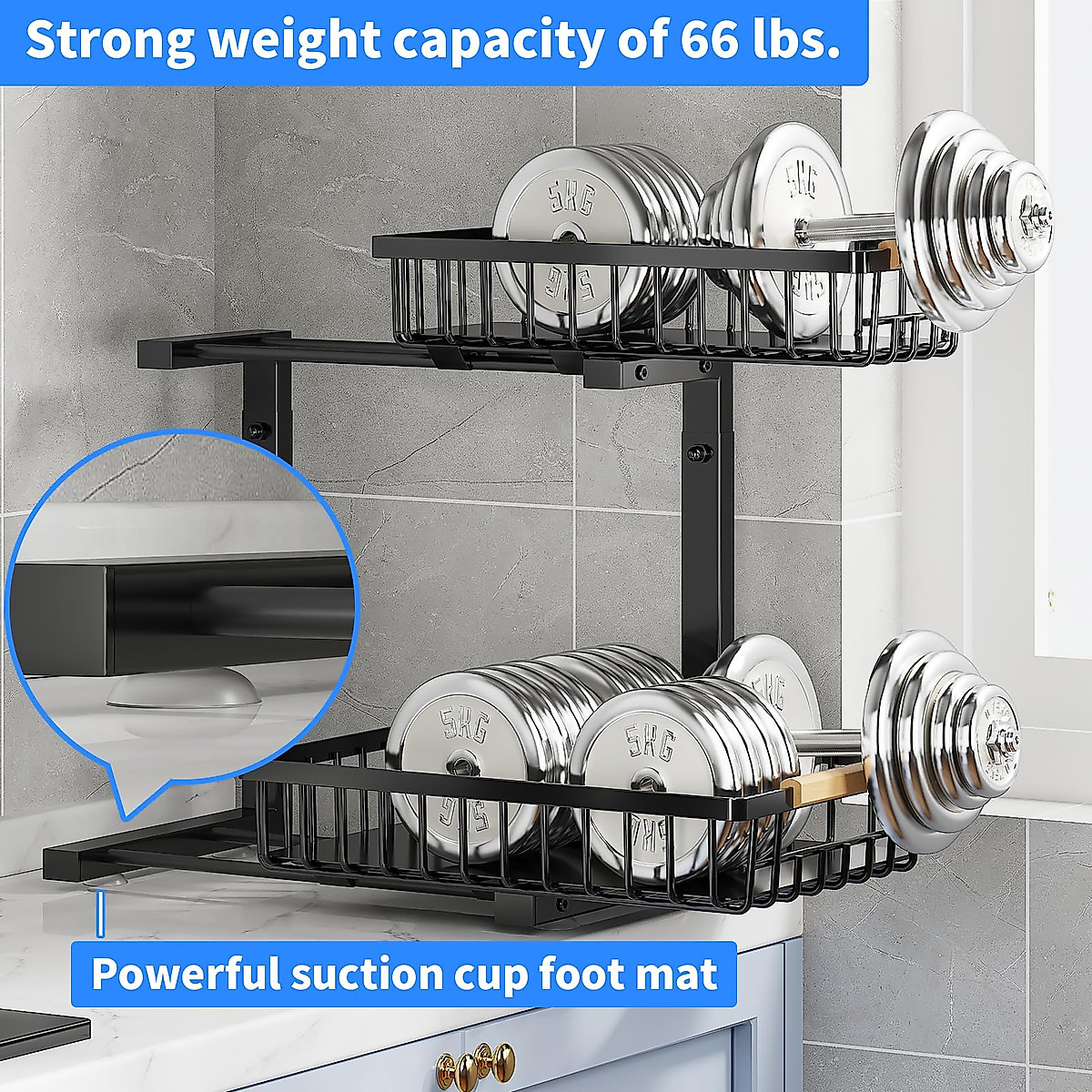 KEKAPE Under Sink Organizer and Storage,Height Adjustable Under Sink Organizer, Single 2 Tier Pull Out Drawer Cabinet Organizer for Kitchen Bathroom Storage