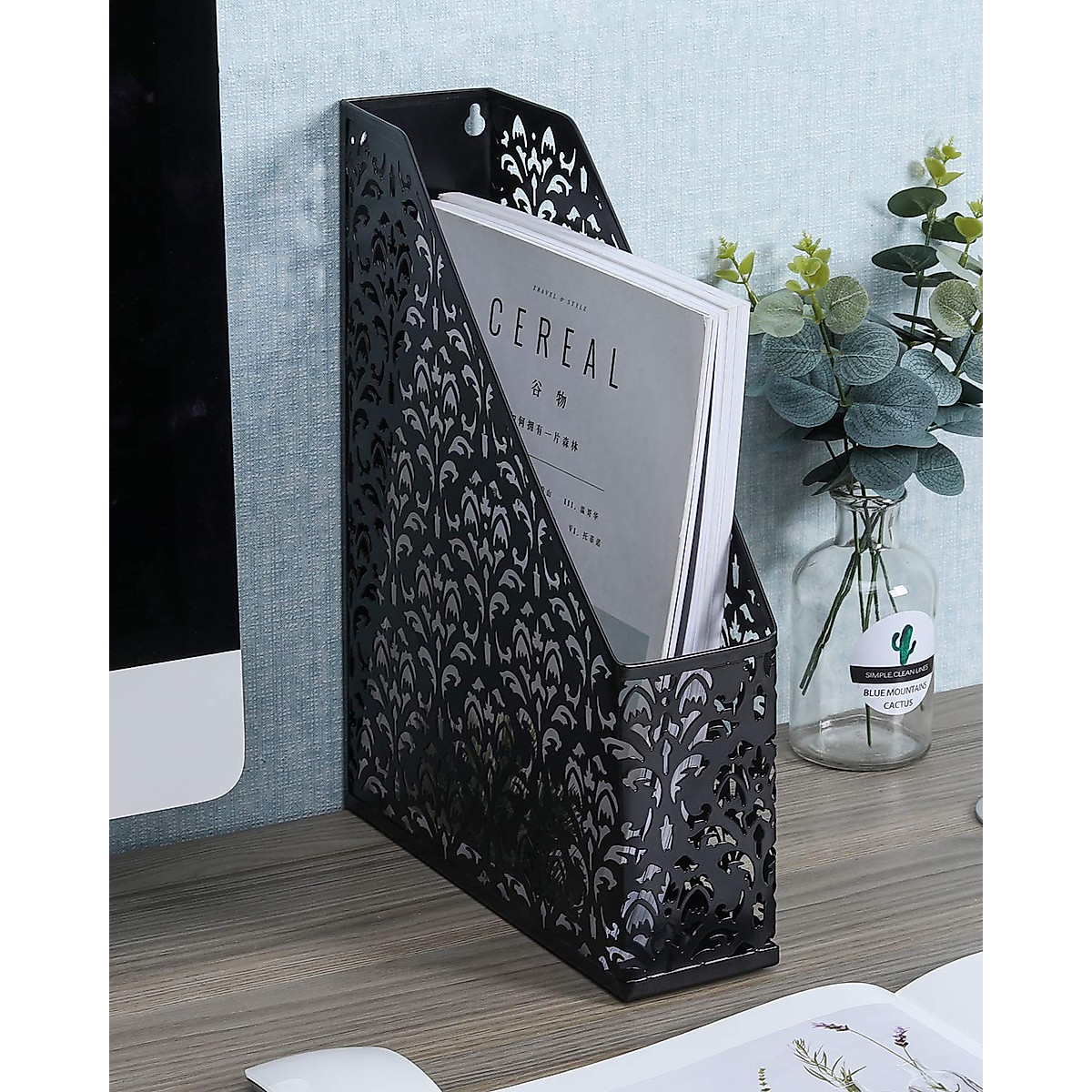 EasyPAG Heavy Duty Magazine File Holder Rack Paper Book Storage Office Desk Organizer,Black