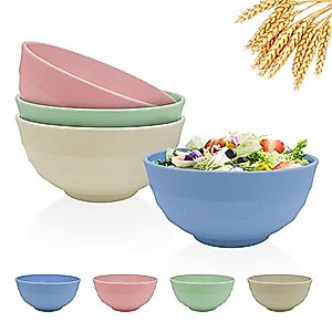 Numkey Set of 4 Wheat Straw Bowls 60 oz, Salad bowls, Unbreakable Large Cereal Bowls, Oversized Lightweight soup Bowl Dishwasher & Microwave Safe BPA Free Cereal Bowls for kitchen (Multicolor)