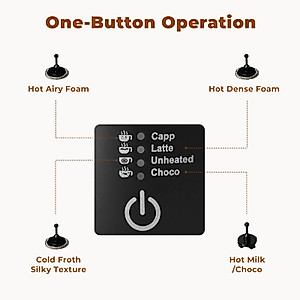 LVNASST Electric Milk Frother 4-IN-1 Hot Cold Foamer for Coffee Auto Shut-Off Milk Warmer, Non-Stick Interior Coating, 2 Whisks Black