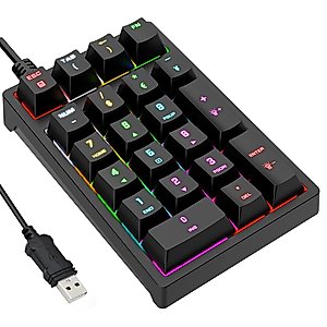JPHTEK Number Pad, Mechanical USB Wired Numeric Keypad with RGB LED Backlit 21 Key Numpad,Mechanical Numeric Keypad for Laptop Desktop Computer PC Blue Switch