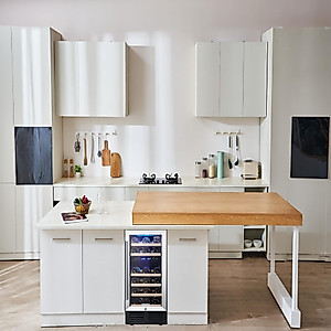 15 Inch Wine Cooler Refrigerators, 28 Bottle Fast Cooling Low Noise and No Fog Wine Fridge with Professional Compressor Stainless Steel, Digital Temperature Control Screen Built-in or Freestanding