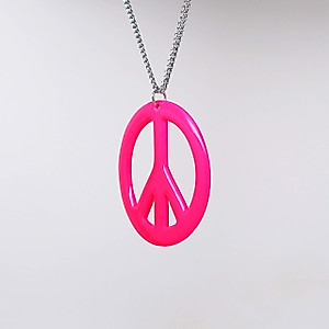 Real Metal Hot Pink Hippie Peace Sign Pendant Necklace Enamel on Pewter Cosplay Jewelry