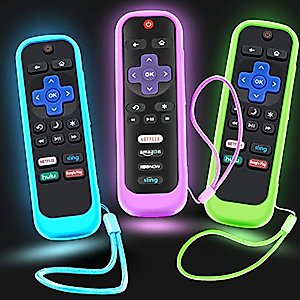 3Pack Case for Roku Remote, Cover for Hisense/TCL Roku TV Steaming Stick/Express Universal Replacement Controller Silicone Sleeve Skin Glow in The Dark Green Sky Purple