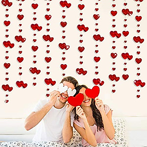 pinkblume 52Ft Red Heart Garland Metallic Glitter Hanging Heart Streamer Banner for Anniversary Mother's Day Valentines Day Engagement Wedding Bridal Shower Bachelorette Hen Party Decorations Supplies