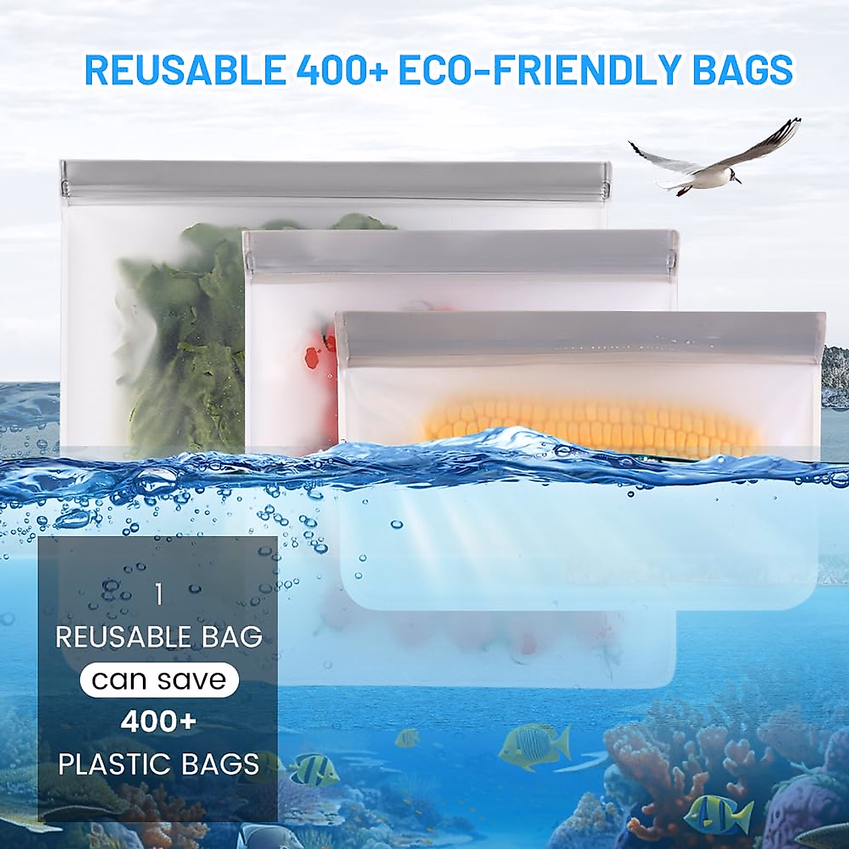 CIVJET 6 Pack Reusable Gallon Freezer Bags, Dishwasher Safe, BPA Free, Silicone, Zipper Closure, Red, Green, Food Storage