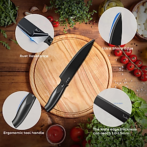 Kitchen Knife Set with Block, 8 Pieces Chef Knife Sets for Kitchen with Block, Knives, Scissor for Meat/Vegetables/Fruits Chopping, Slicing, Dicing&Cutting