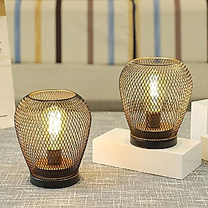 JHY DESIGN Set of 2 Metal Cage LED Lantern Battery Powered,Cordless Accent Light with LED Edsion Style Bulb.Great for Weddings,Parties,Patio,Events for Indoors Outdoors（Diamond Shape)
