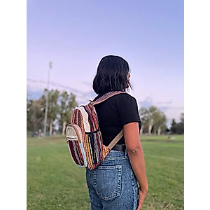 Cotton stripe and hemp backpack, 13" himalayan hemp backpack, hiking backpack, fair trade bag, free spirit bag, hippie bag, nepali bag, boho bag