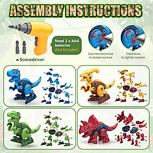 BAODLON Dinosaur Toys for 3 4 5 6 7 Year Old Boys, Take Apart Dinosaur Toy for Kid 3-5 5-7 Building Toy with Electric Drill, Learning Educational STEM Construction Toy Christmas Birthday Gift Boy Girl