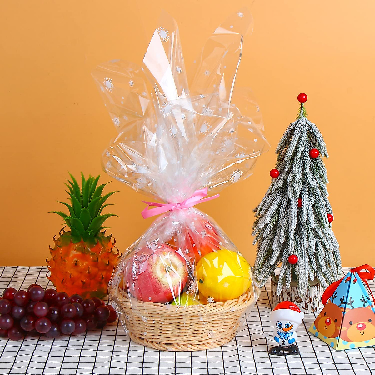 SULOLI Christmas Cellophane Wrap Roll - 32 In x 99 Ft Snowflakes Christmas Wrapping for Gifts Flowers Hampers Baskets