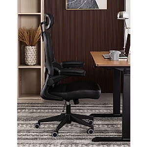 Ergonomic Mesh Office Chair High Back Desk Chair for Big and Tall People Adjustable Headrest with 2D Armrest Lumbar Support and PU Wheels Swivel Tilt Function Black (Black with Nylon Base)