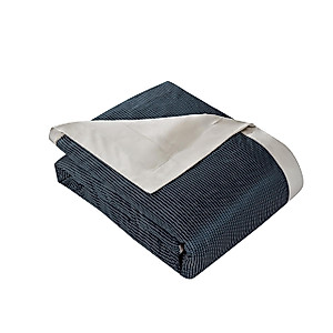 CASA BOLAJ DESIGNED TO DREAM Casabolaj Duvet Cover Set 3PCS Cotton Yarn Dyed Jacquard Navy Stripe (Queen, Duvet Cover Set)