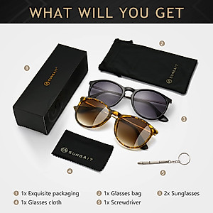 SUNGAIT 2 Pairs Vintage Round Sunglasses for Women Men Trendy Style UV400 Lens