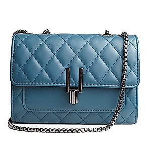 Flap Top Crossbody Bags for Women Quilted Leather Purse Fashion Designer Chain Shoulder Bag Handbag Purses (Blue)