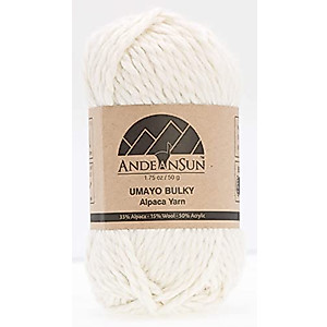 (3 Small Gorgeous Skeins) Alpaca Yarn Blend Umayo [165 Yards Total] Ivory, 5 Bulky
