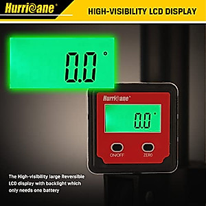 HURRICANE Digital Level Box and Angle Finder, Magnetic Digital Angle Gauge, Protractor Inclinometer Aluminum Framework with Magnet, Measures 0-90 Degree Ranges, 4 X 90 Degree