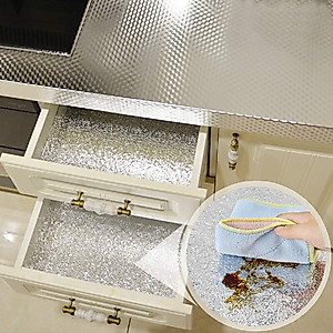 Livelynine Silver Contact Paper for Kitchen Oil Proof Waterproof Sticker Aluminum Foil Kitchen Wallpaper Backsplash Peel and Stick Self Adhesive Shelf Liners for Drawer Removable 15.8x78.8 Inch