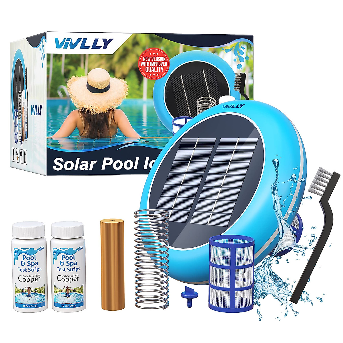 Vivlly Solar Pool Ionizer, Cleaner, and Purifier Restores Clear, Chlorine-Free Water, Long Lasting Anode for 35,000 Gallons, Natural Shock for Swimming Areas, Smart Replacement