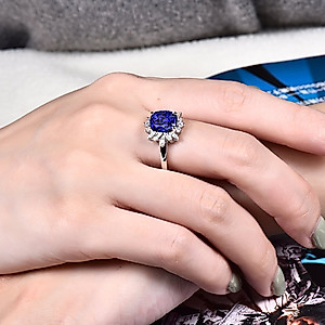 Lanmi 14K White Gold AAA Natural Blue Tanzanite Diamonds Rings Engagement Wedding Band for Women