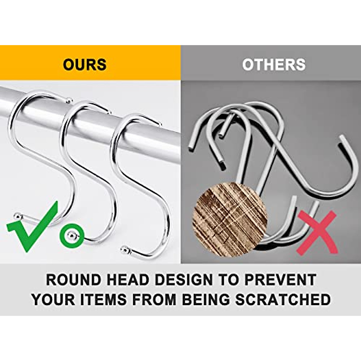 yeavs 40 Pack S Hooks, Round Heavy Duty Stainless Steel Hanging S Shaped Hooks for Home Kitchen Office Bathroom Closet, Silver (40, Medium)