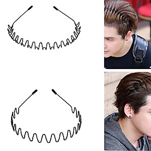 COSHONWOL 4 Pack Metal Headbands for Women Men, Fashion Unisex Black Hairband Spring Wave Sports Headwear Hair Hoop Hair Accessories