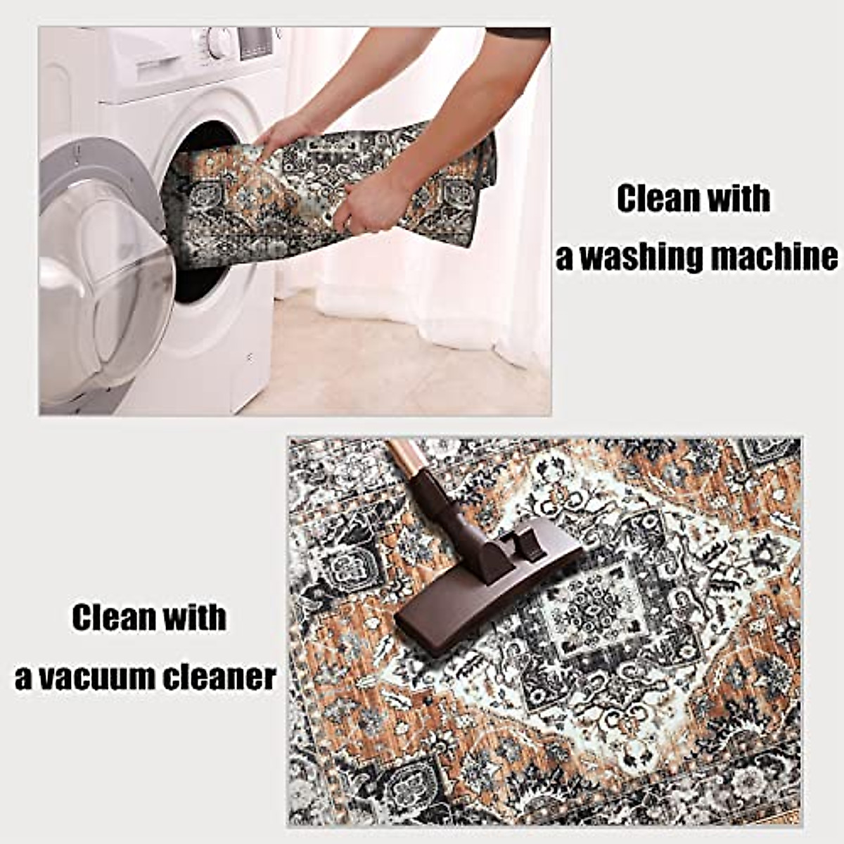 Boho Medallion Hallway Runner Rug 2x6 Persian Distressed Entry Throw Rug Bohemian Ultra Thin Stain Resistant Indoor Rug Non-Slip Washable Low Pile Carpet for Entrance Living Room Bedroom Dining Table