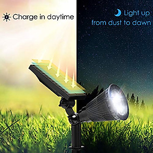 JACKYLED Solar Spot Lights Outdoor, Solar Landscape Spotlights IP67 Waterproof 2-in-1 Outdoor Solar Landscape Lighting Auto On/Off for Tree Flag Yard Garden Pathway, Pack of 4, White Light