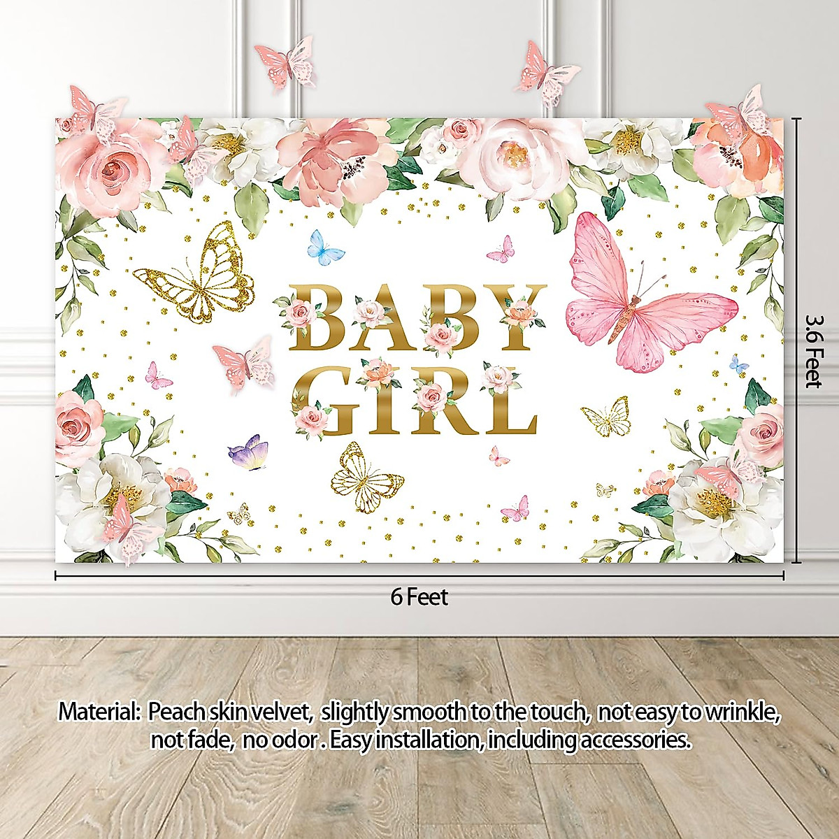 Baby Shower Decorations for Girl, 247PCS Floral Girl Baby Shower Decorations Party Supplies with Background, Disposable Tableware (24 Guests), "It's A Girl" Banner, Butterfly Balloon Kit &Tablecloth