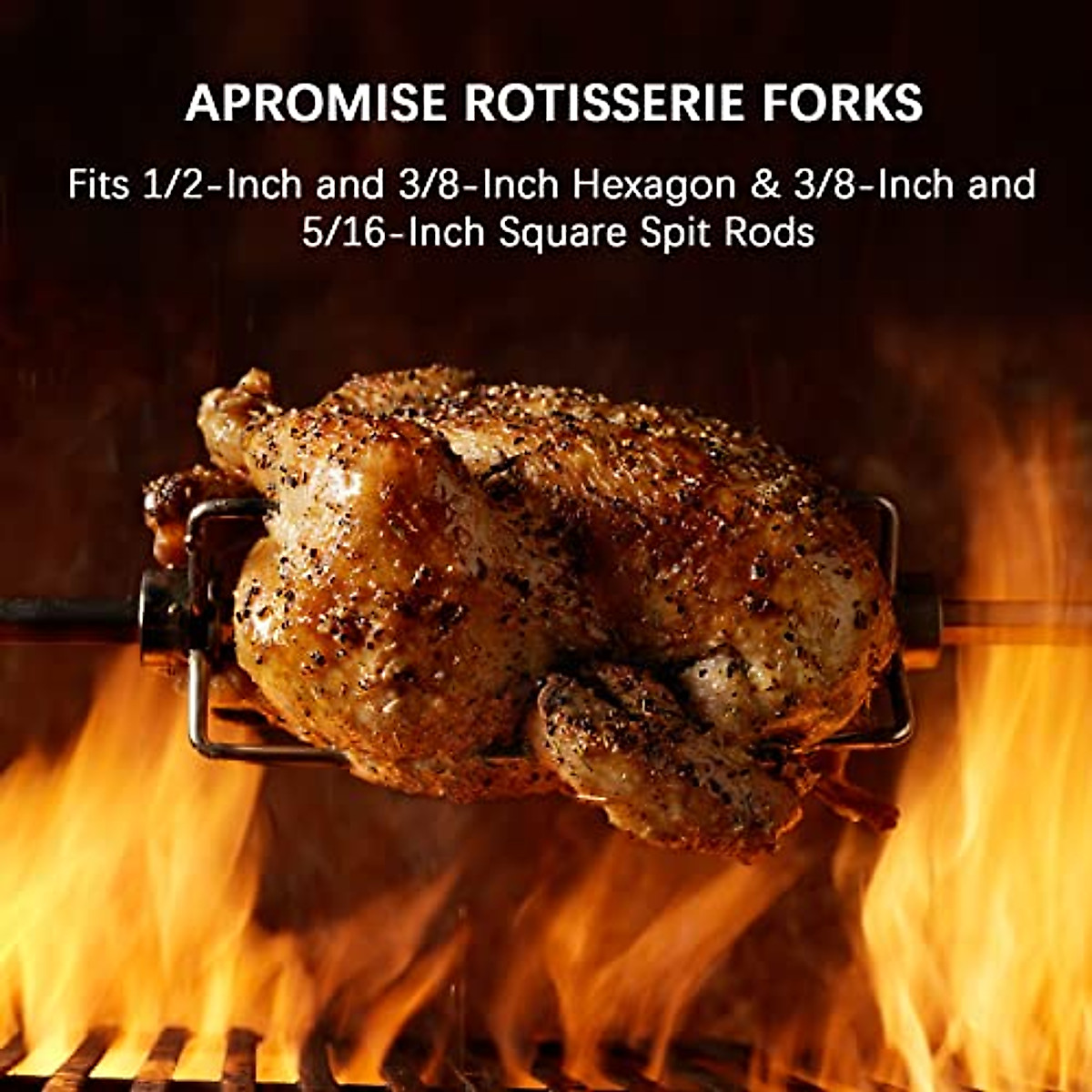 Apromise Stainless Steel Rotisserie Forks - Heavy Duty Grill Rotisserie Meat Forks (2 Pieces) | Fits 1/2-Inch and 3/8-Inch Hexagon & 3/8-Inch and 5/16-Inch Square Rotisserie Spit Rods