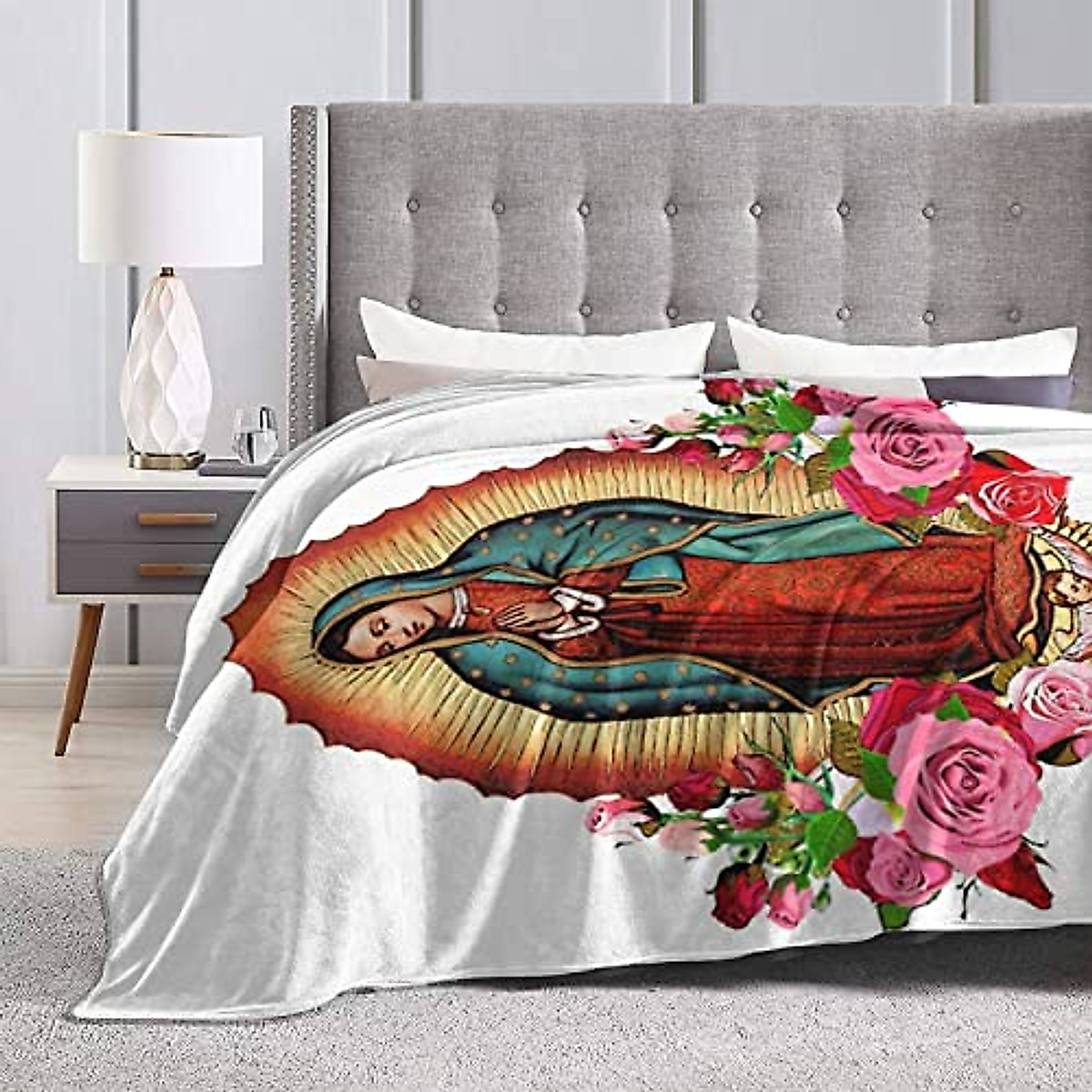 Our Lady of Guadalupe Virgin Mary(1) Flannel Fleece Throw Blankets Super Soft Cozy Warm Plush Bedding for Adults Kids Lightweight Blankets for Couch,Sofa,Bed Halloween decor-50 x40
