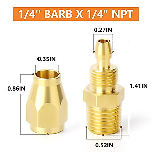 GASHER 5PCS Brass Pneumatic Replacement Fitting, Reusable Hose End Repair Fitting 1/4" Barb（Suitable for 1/4" ID，5/16" OD air hose) x 1/4" NPT Rigid