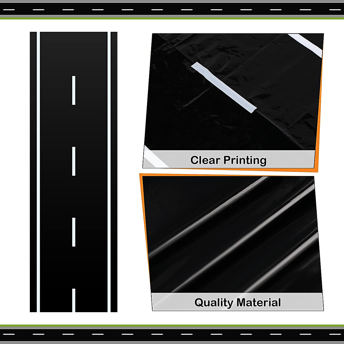 Racetrack Floor Running Black Racer Party Decoration Mat Road Table Runner Long Racetrack Tablecloth Drag for Party (Simple Style,16 ft x 2 ft)