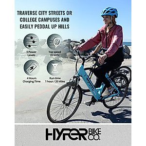 Hyper E-Ride Electric Bike, 36 Volt Battery, 700C Wheels, Blue