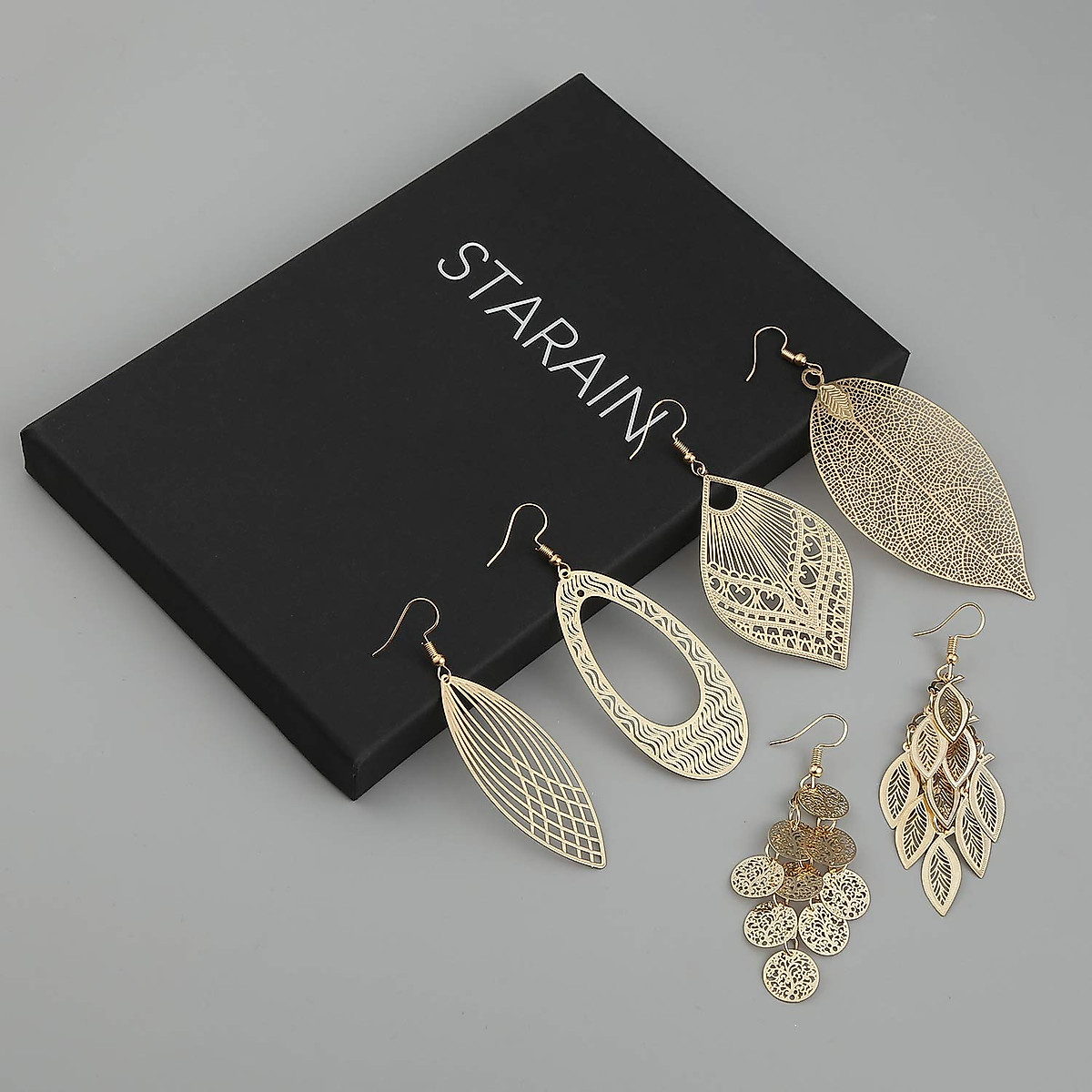 Starain 12 Pairs Gold Hoop Earrings for Women Long Layered Leaf Earrings Vintage Statement Dangle Drop Earrings Set