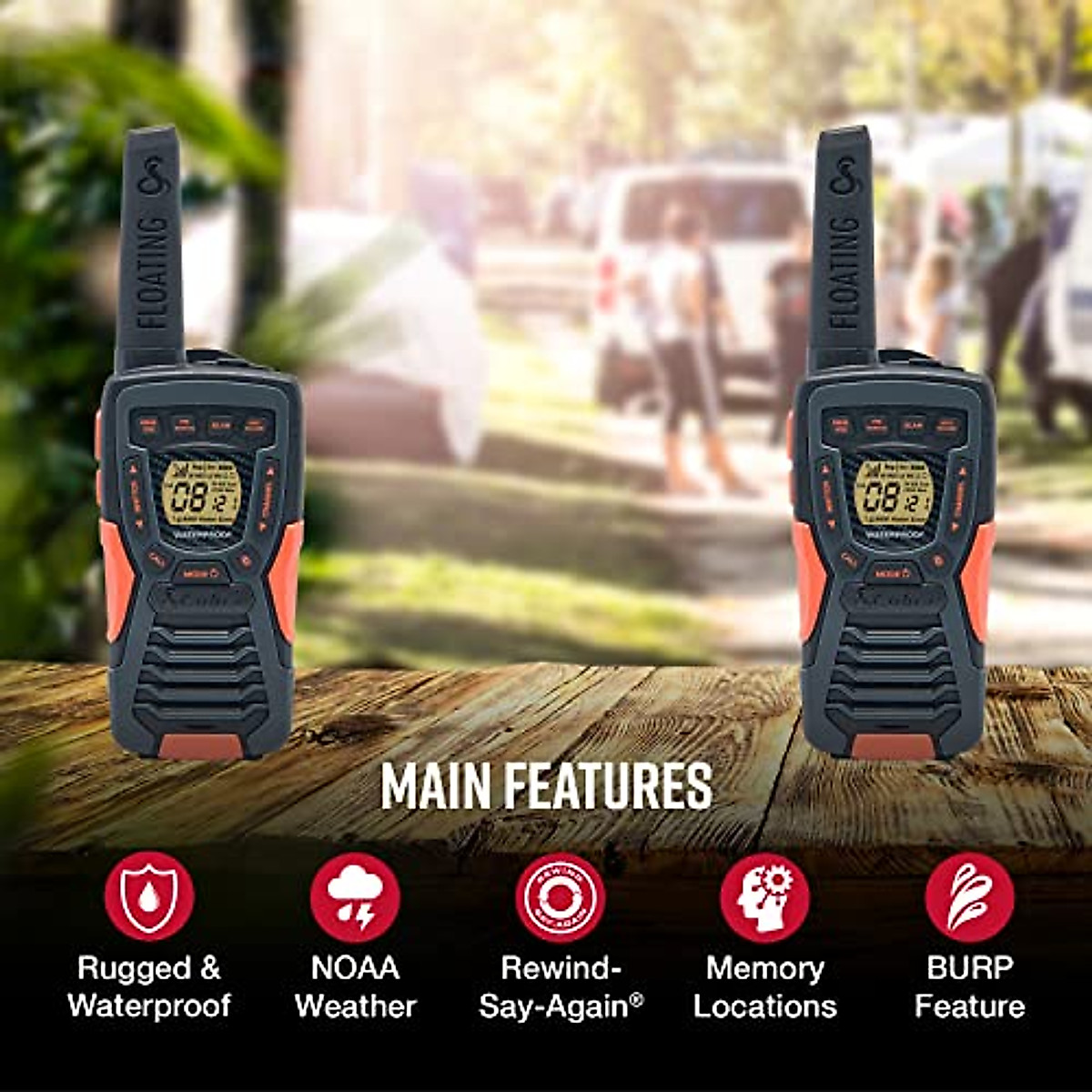 Cobra ACXT1035R FLT Floating Walkie Talkies for Adults - Waterproof, Rechargeable, Long Range up to 37-Mile Two Way Radio with NOAA Weather Alert & VOX, ( 2 Pack )