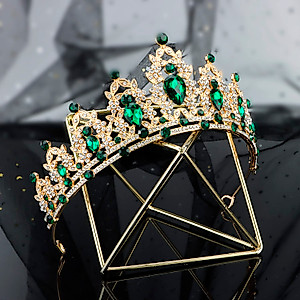 SuPoo Green Tiara and Crown for Women Gold Birthday Queen Crowns Rhinestone Princess Tiaras for Bride Quinceanera Headpieces Wedding Tiara for Birthday Party Prom Halloween