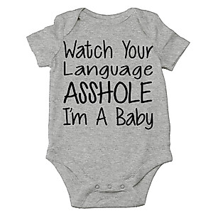 CBTwear Watch Your Language I’m a Baby - Baby Bodysuit Adorable Romper Clothing Cute Boy Girl Unisex (6 Months, Heather Grey)