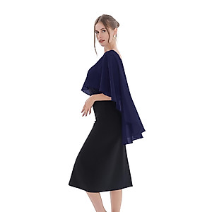 Baoqiya Women's Capelet Shawls and Wraps for Evening Dresses Soft Bridesmaid Shawl Chiffon Cape Wedding Cover Up(Navy)